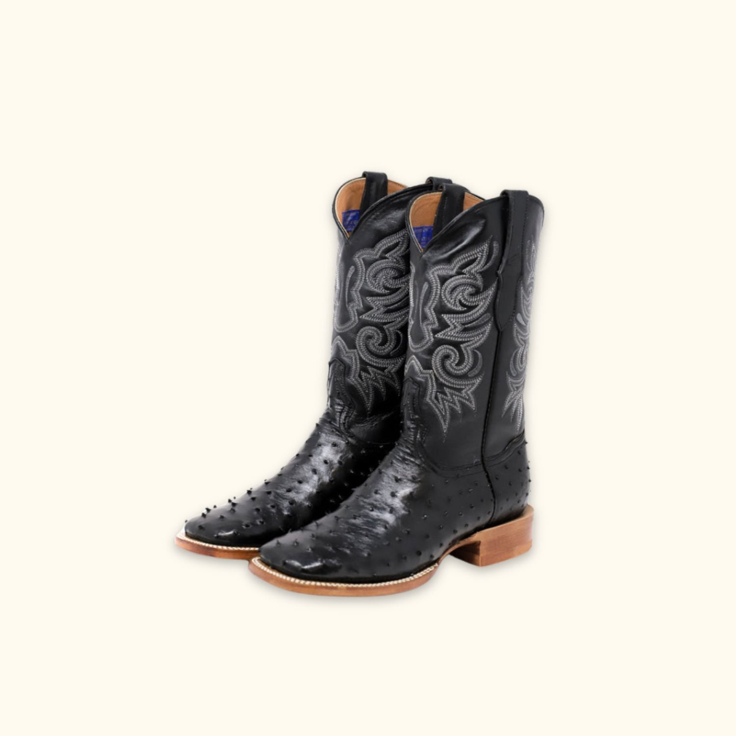 The Rustler Black Western Cowboy Boots | Handcrafted Ostrich Leather ...